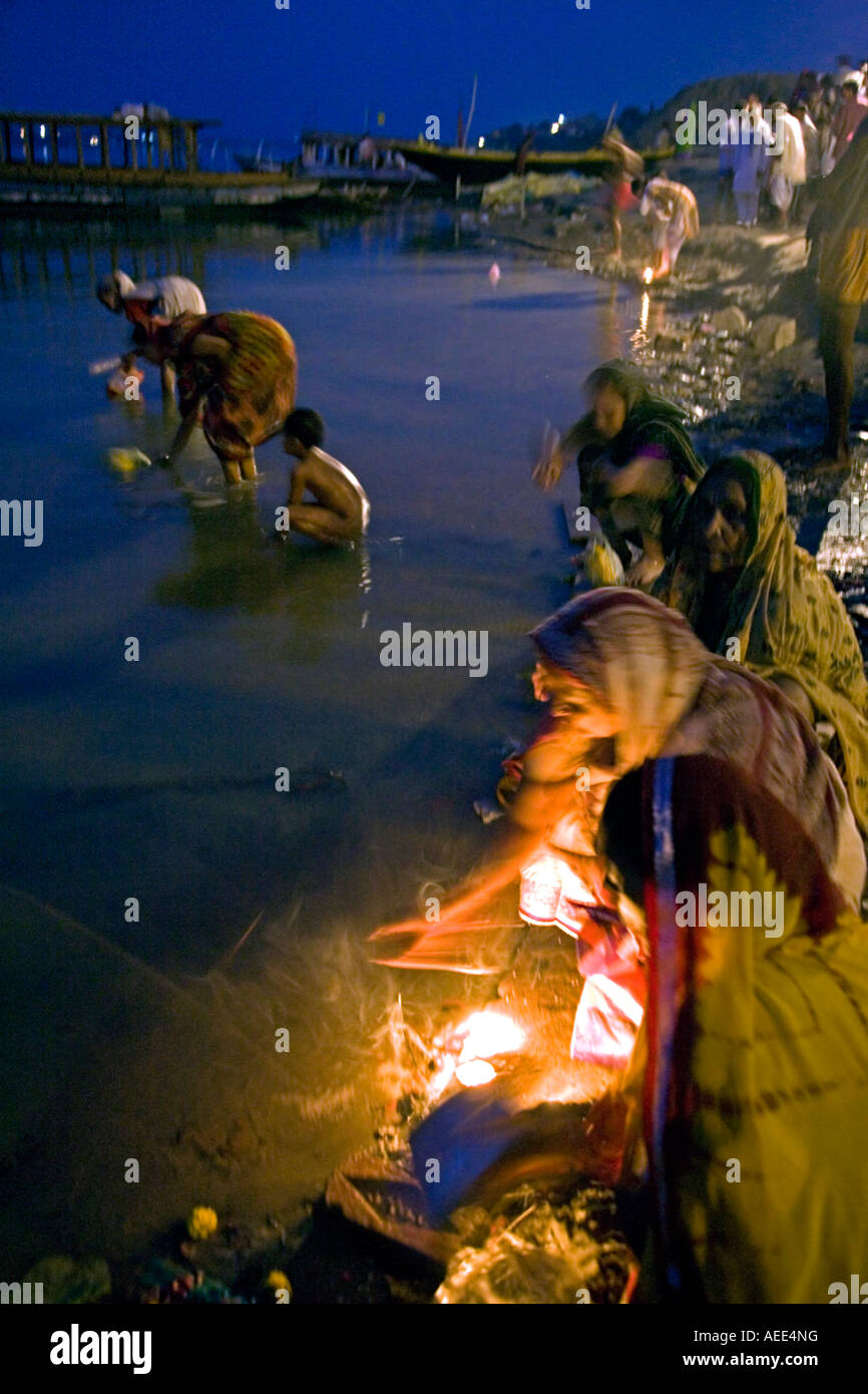 Night puja ceremony. Assi Ghat. Ganges river. Varanasi. India Stock ...