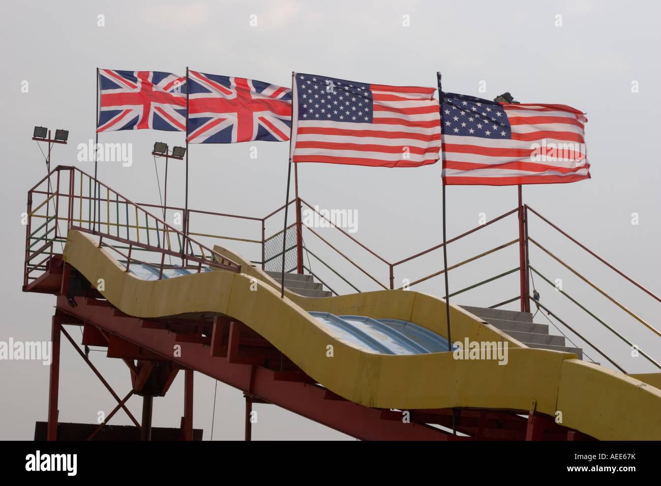 Fairground slide with union jack and stars stripes flags Stock Photo ...