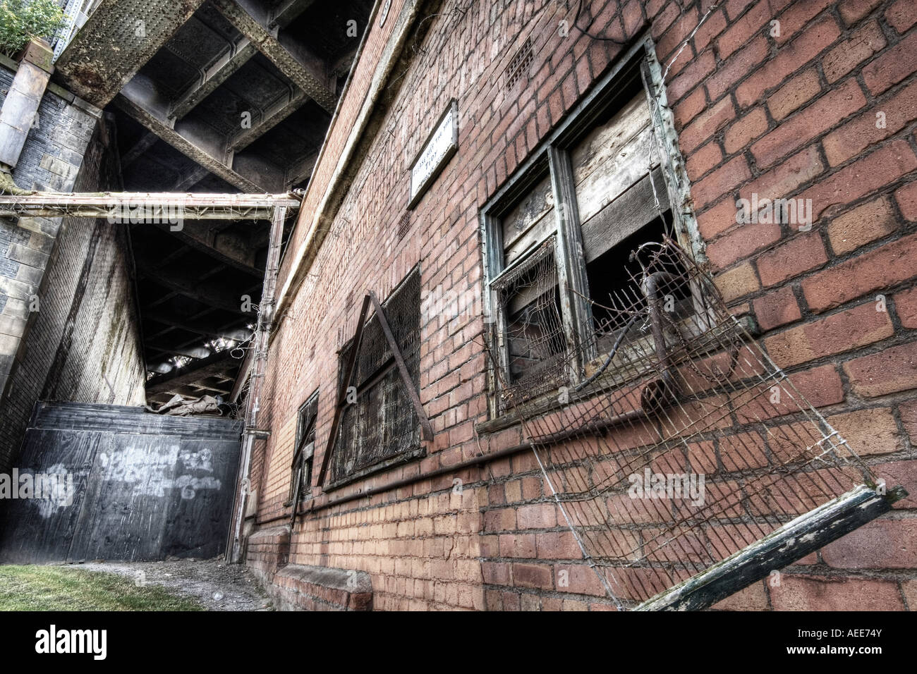 Derelict building in the railway arches castlefield Manchester Stock ...