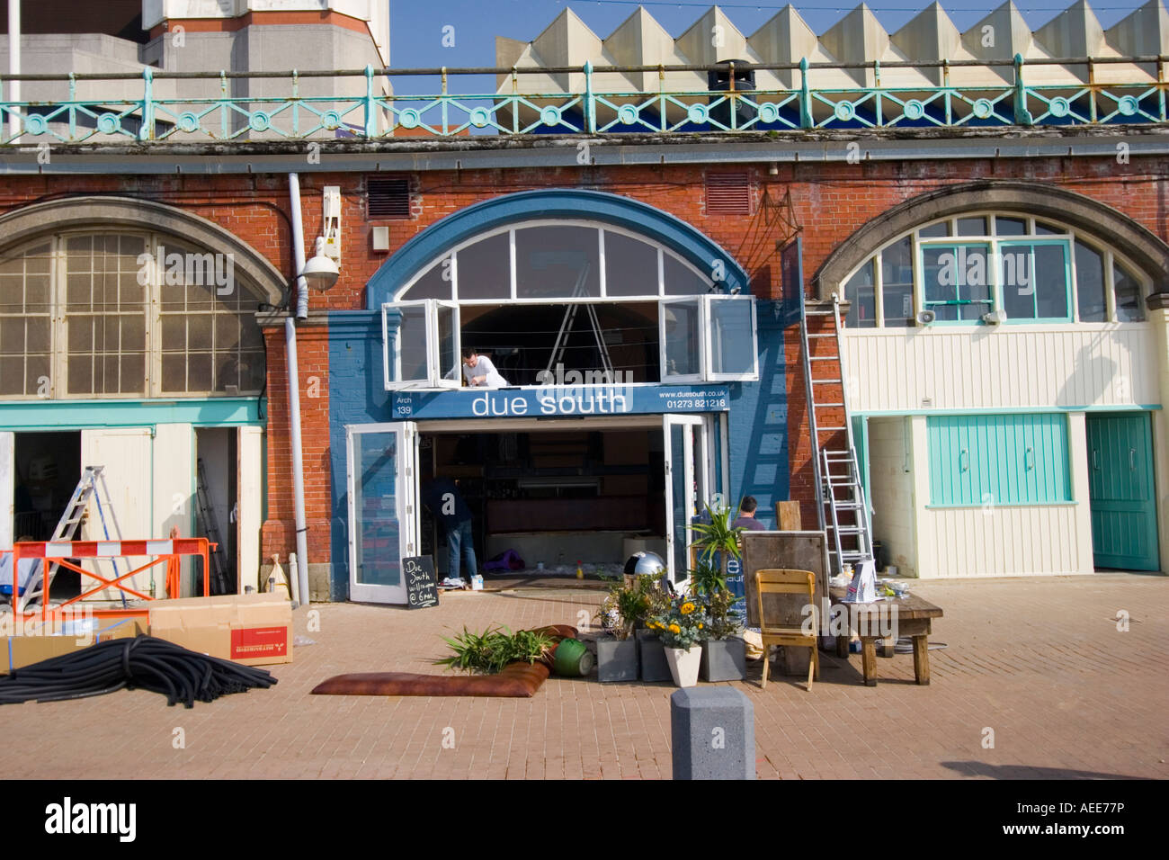 A new shop on the sea front in Brighton being fitted out for the summer ...