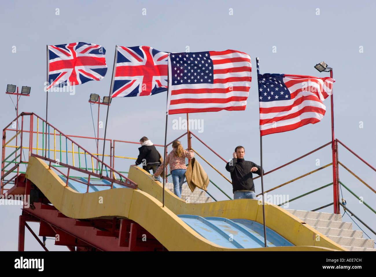 Fairground slide with union jack and stars stripes flags bhz ...