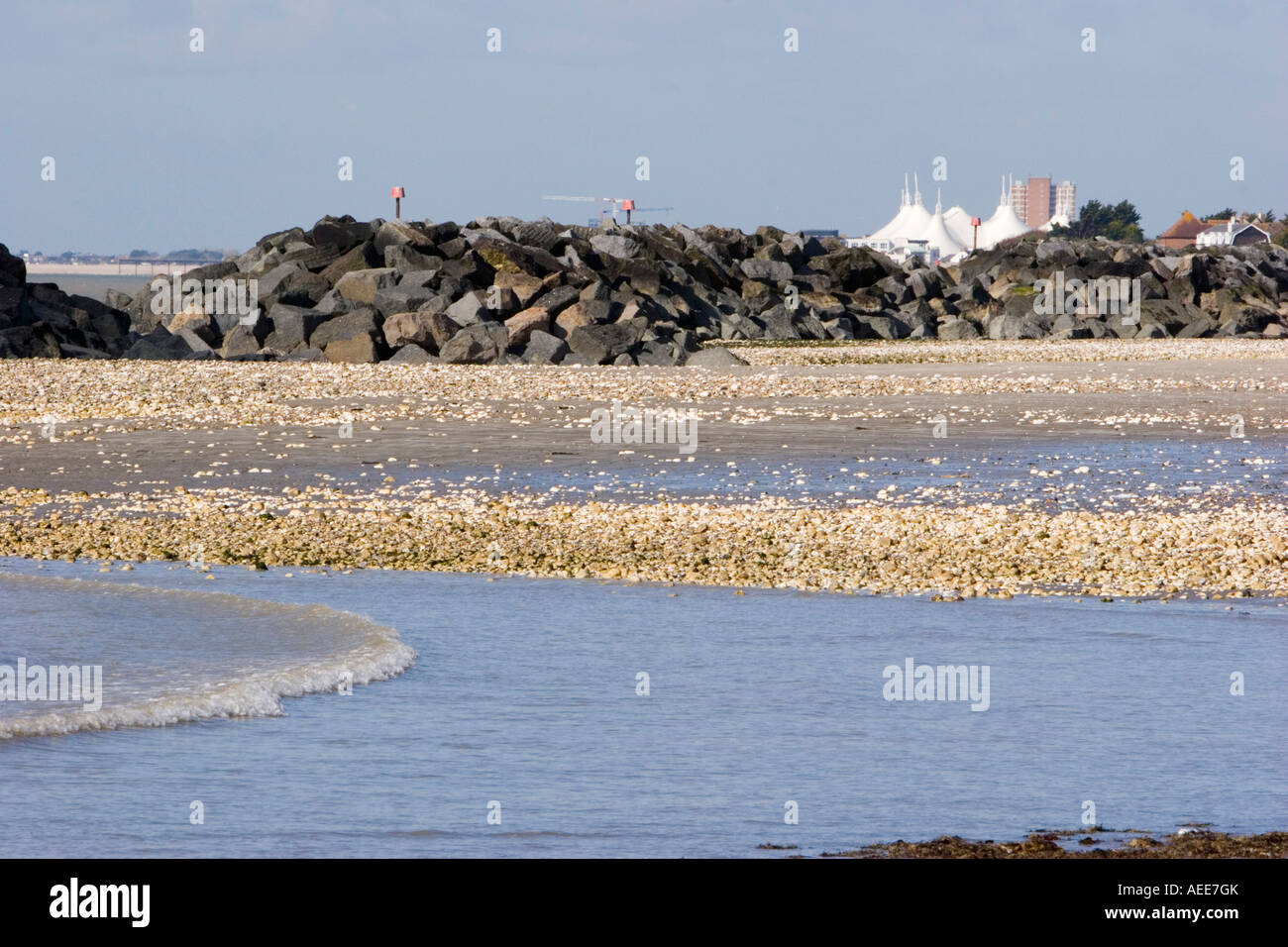 Sea defence scheme consisting of piles of large rocks and boulders ...