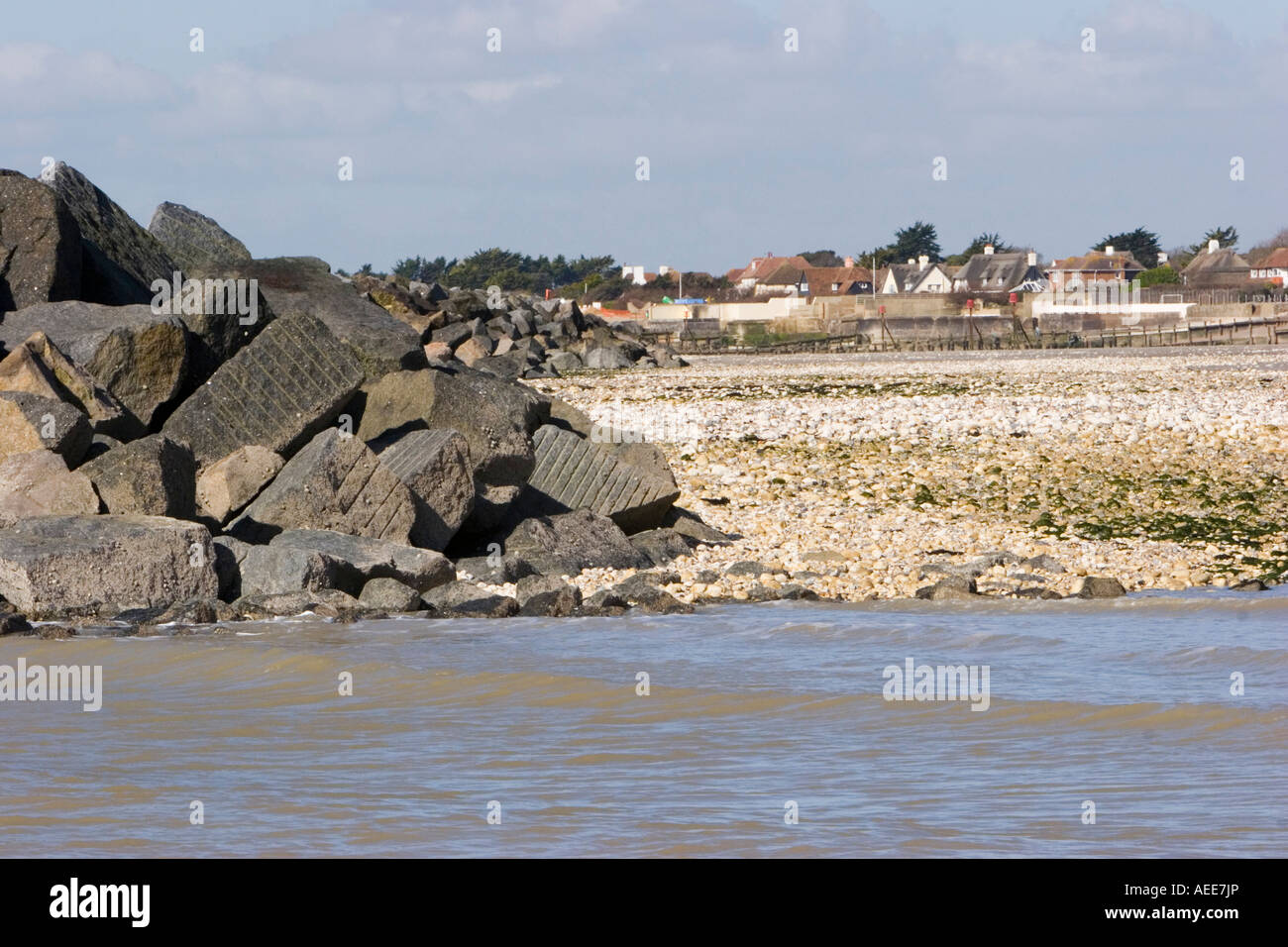 Sea defence scheme consisting of piles of large rocks and boulders ...