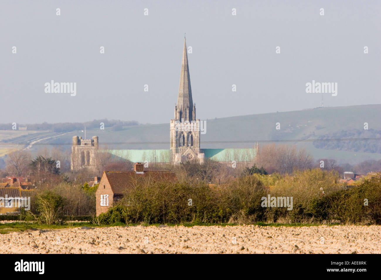 Chichester cathedral surrounded by the West Sussex countryside Stock ...