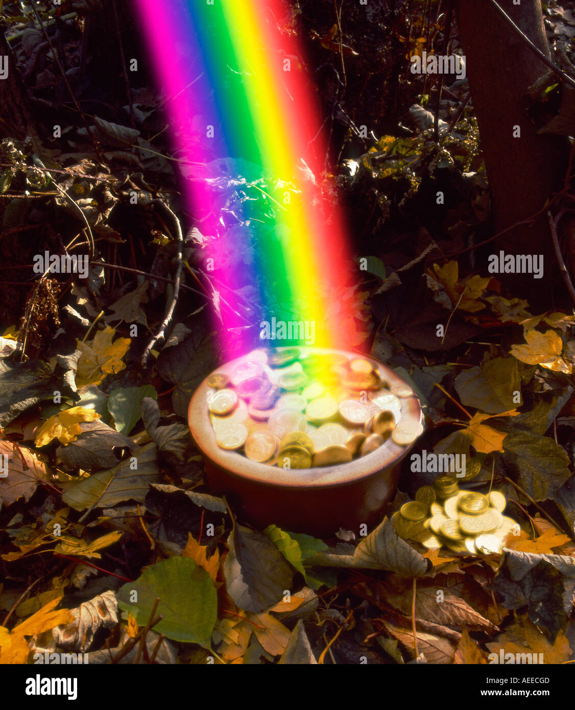 Rainbow and a pot of gold Stock Photo - Alamy