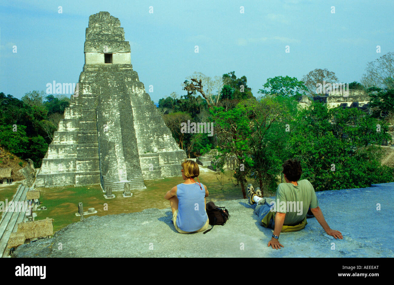 Mayan ruins of Tikal .Temple of the Giant Jaguar ( Temple I ). Peten ...