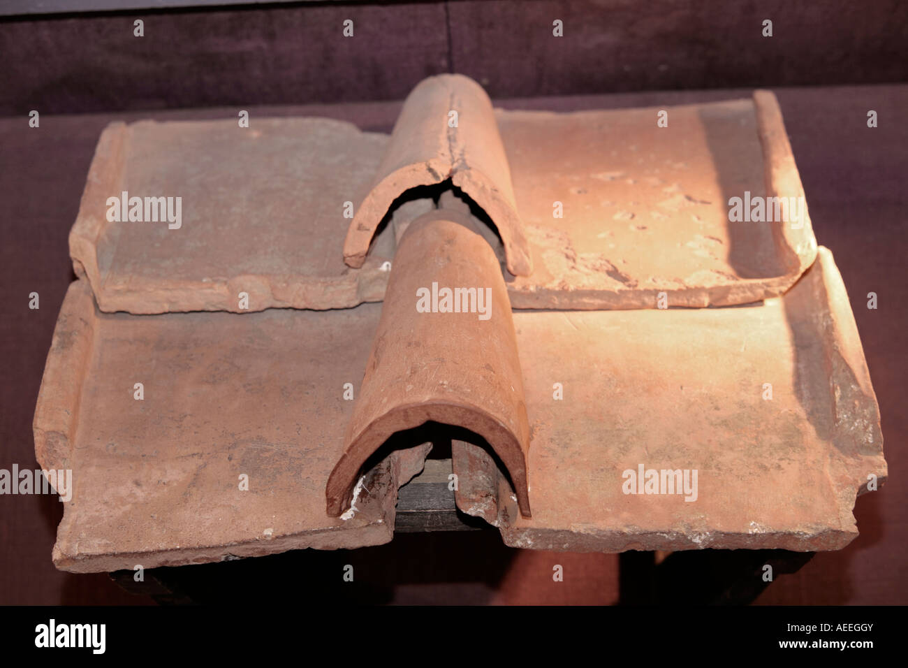 Roman Terracotta Roof tiles on display at Fishbourne Roman Palace, West ...