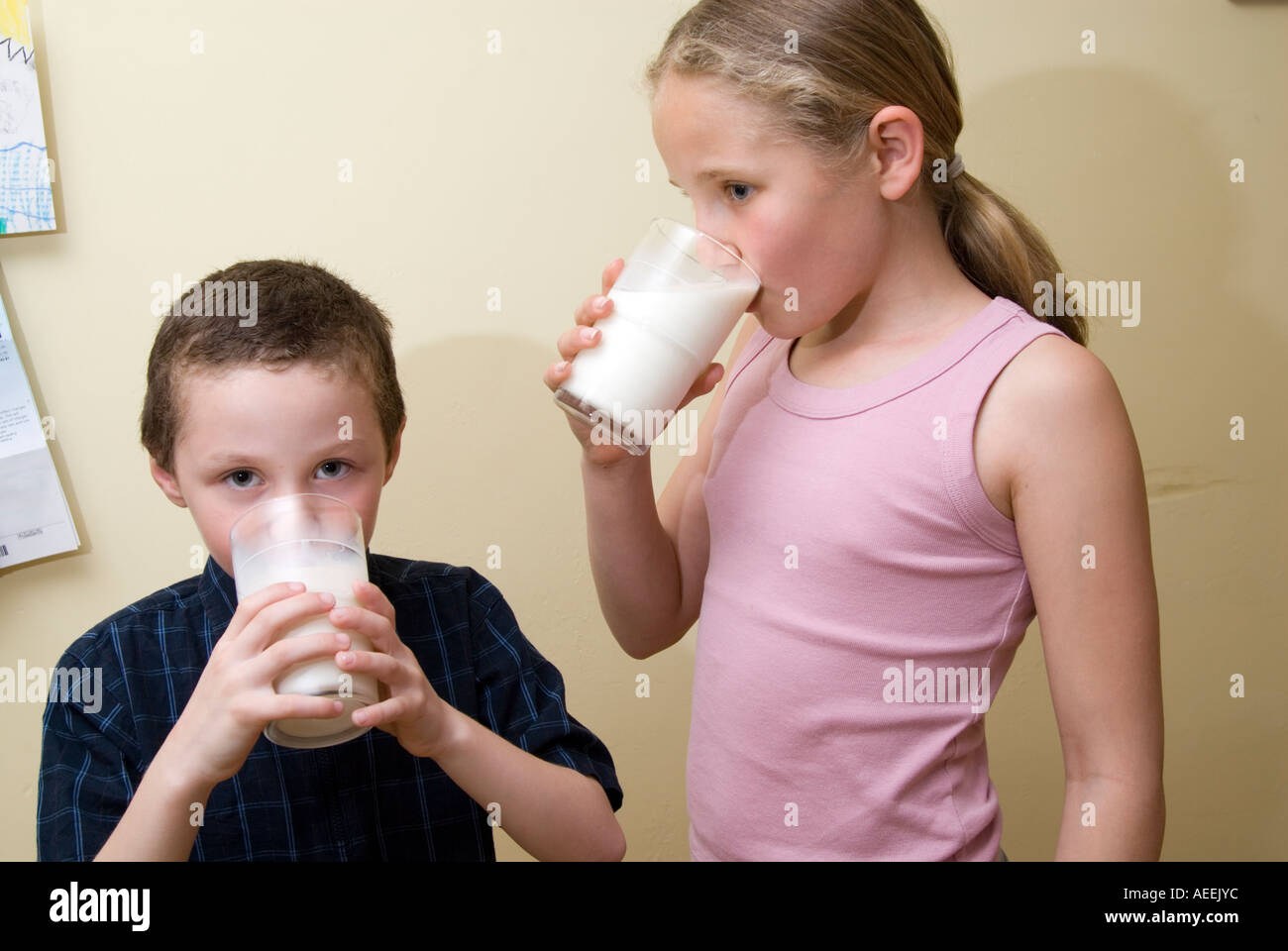 Children drinking milk England UK Stock Photo - Alamy