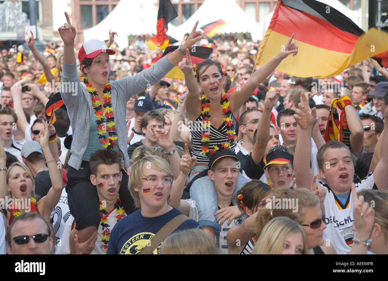 German football fans in good mood during the world cup match Germany vs ...
