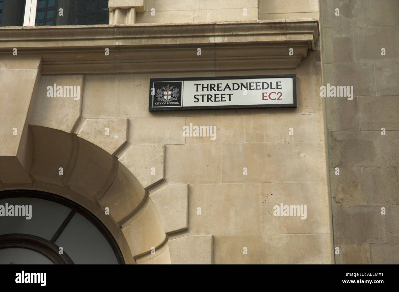Road sign Threadneedle Street London EC2 in Banking Area Bank of ...
