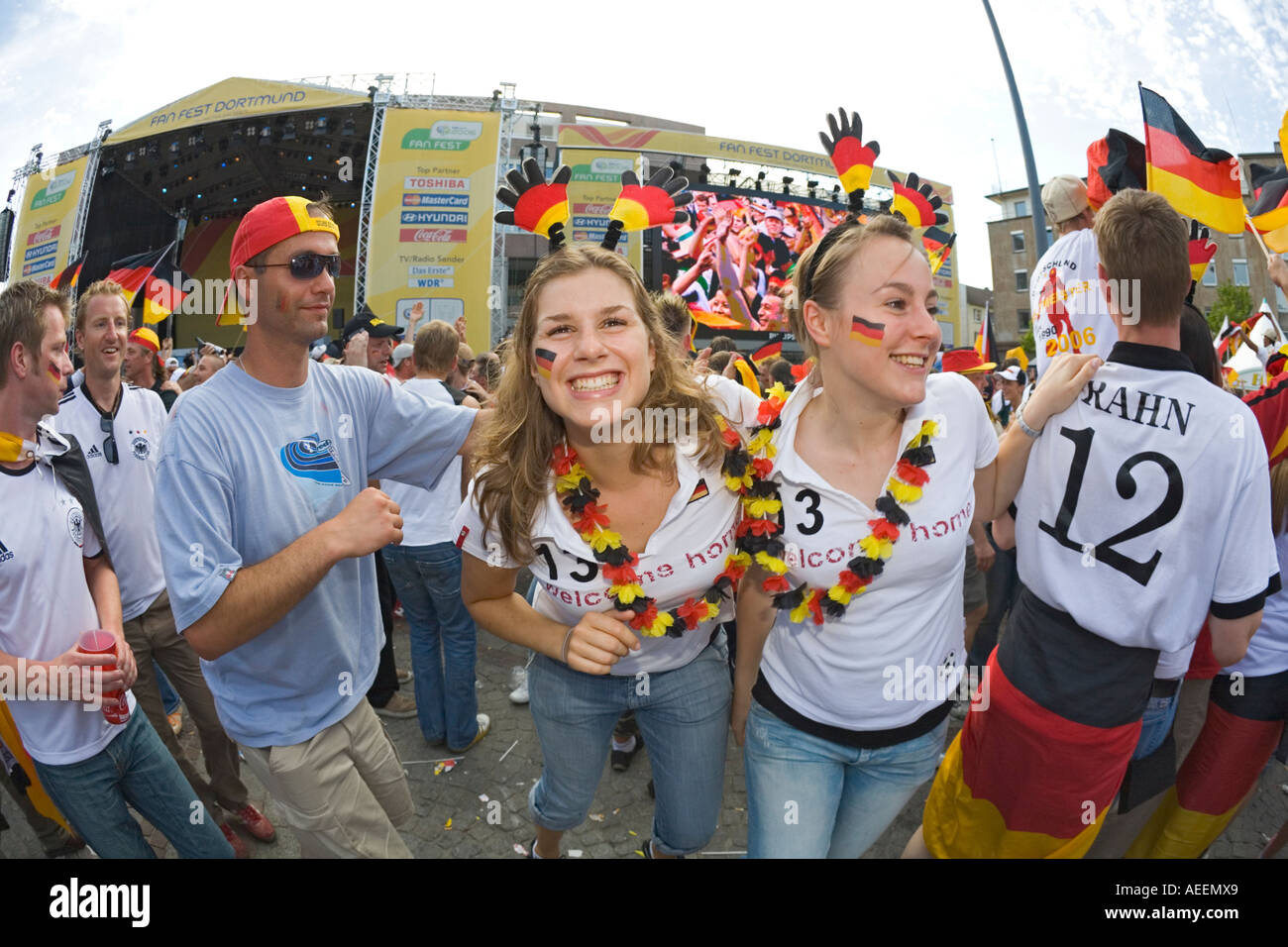 German football fans dancing polonaise at a public viewing event in ...