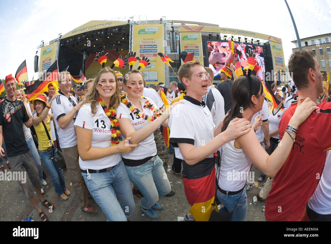 German football fans dancing polonaise at a public viewing event in ...