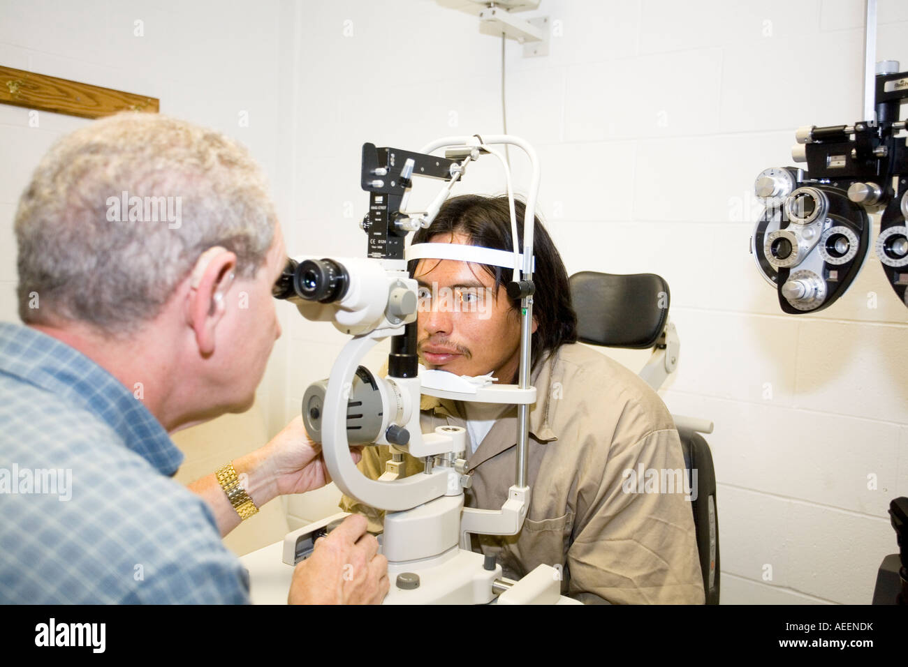 Inmate getting eye exam at the Omaha Correctional Center Omaha Nebraska ...