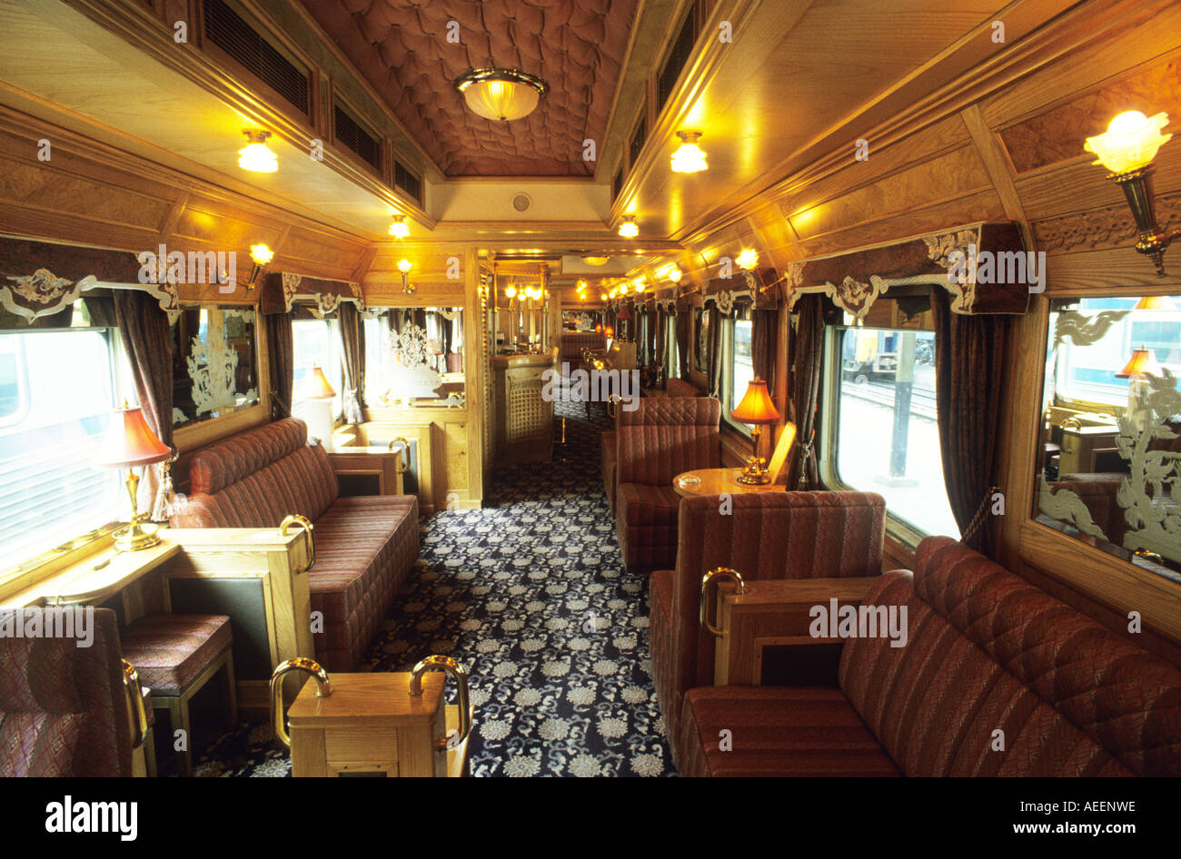 Saloon of the Eastern and Oriental Express train which travels from ...