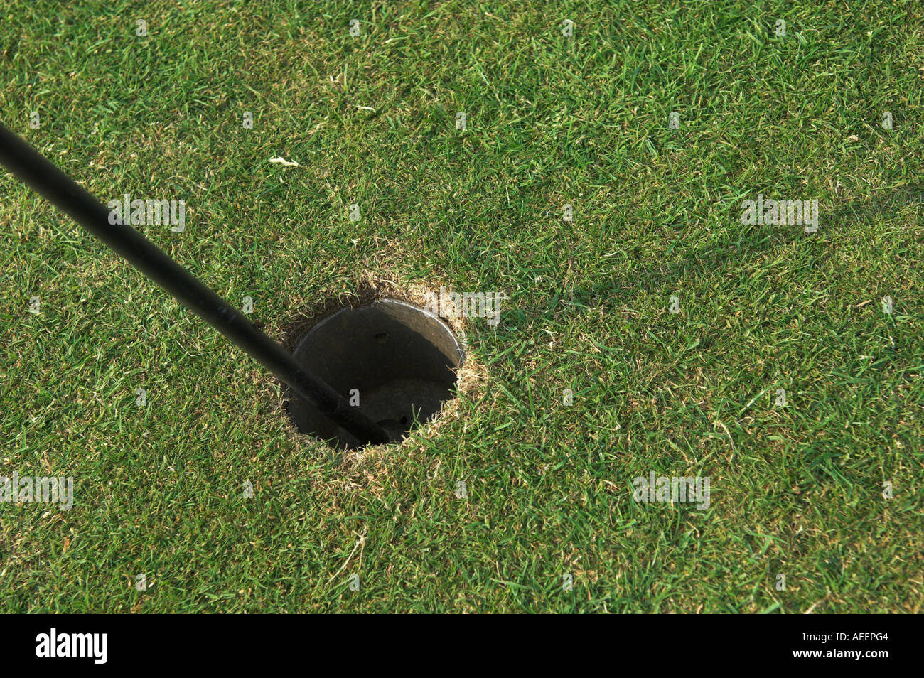 Marker flag in hole on golf course green Stock Photo - Alamy
