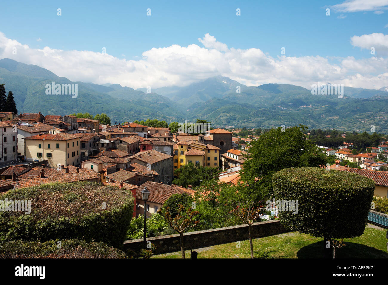 A view of the medieval hilltop town of Barga as seen from the Cathedral ...
