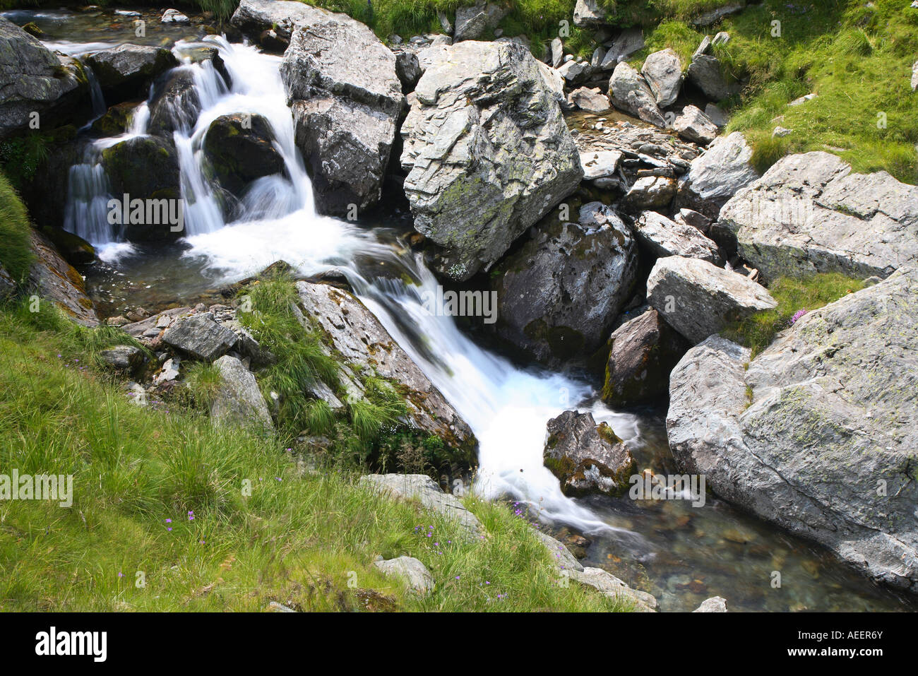 Waterfall at the Fagaras Mountains, Transylvania, Romania Stock Photo ...