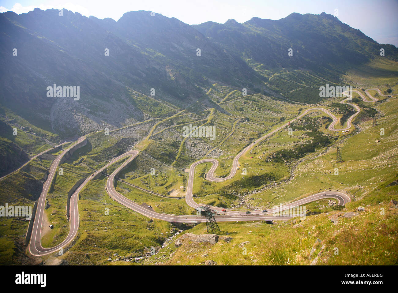 winding road in the Fagaras Mountains, Transylvania, Romania Stock ...