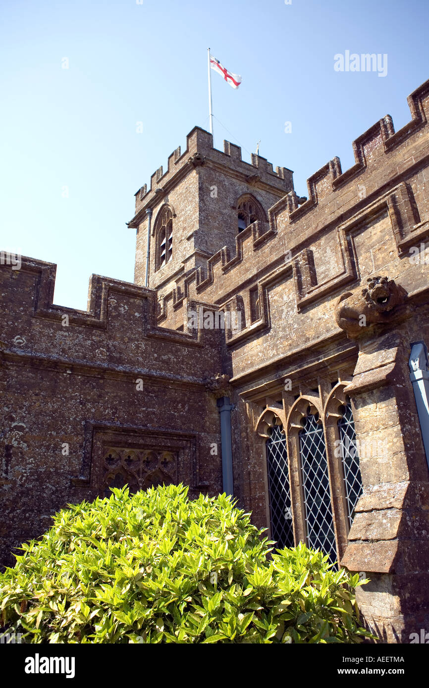 English Flag flies proudly over the Church of St John the Baptist ...