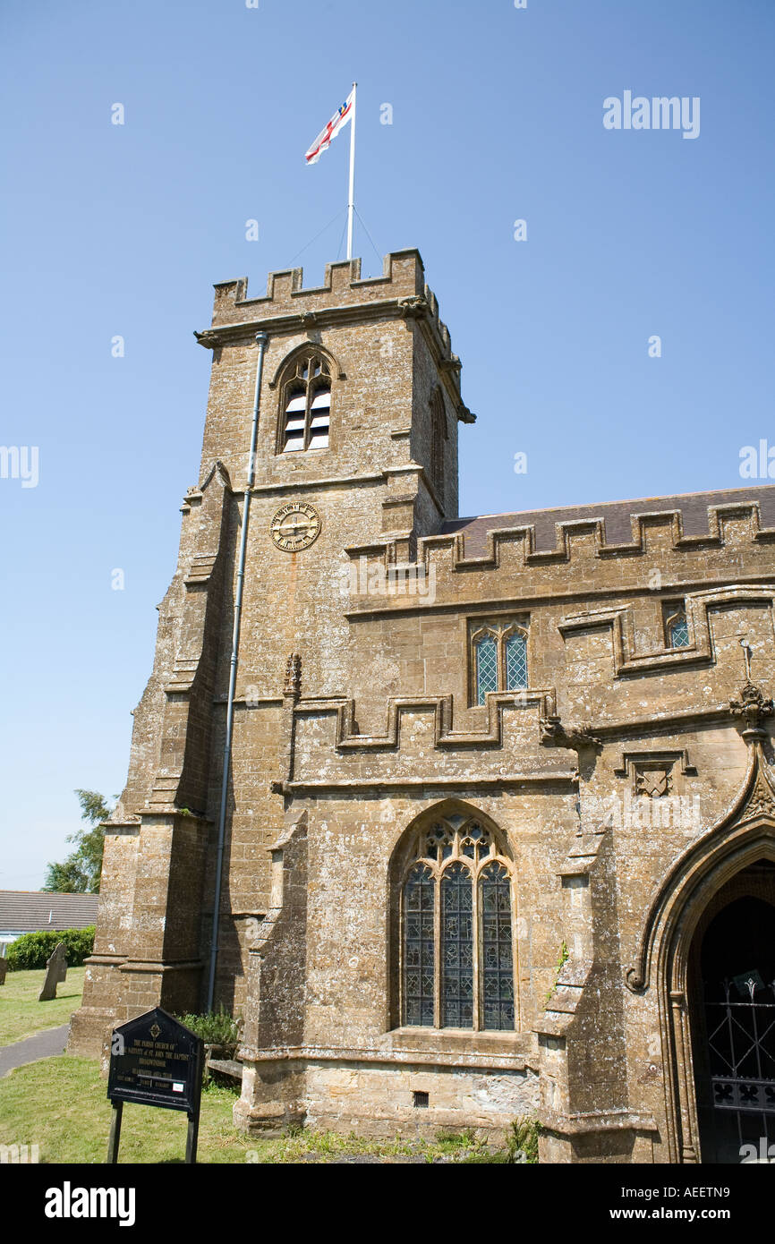 English Flag flies proudly over the Church of St John the Baptist ...