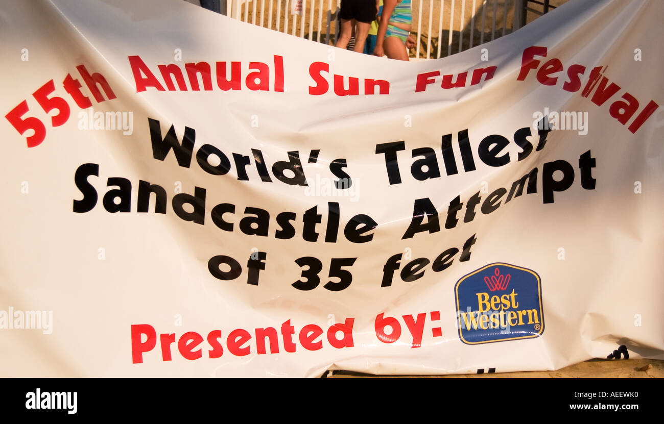 World's Tallest Sandcastle Attempt sign at Myrtle Beach SC USA Stock ...