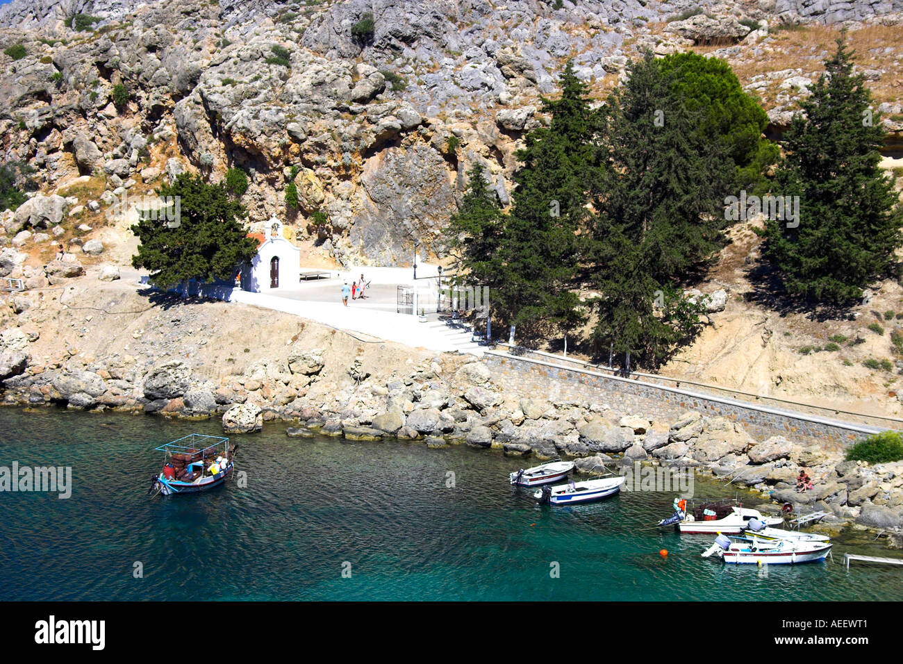 Lindos boats chapel hi-res stock photography and images - Alamy