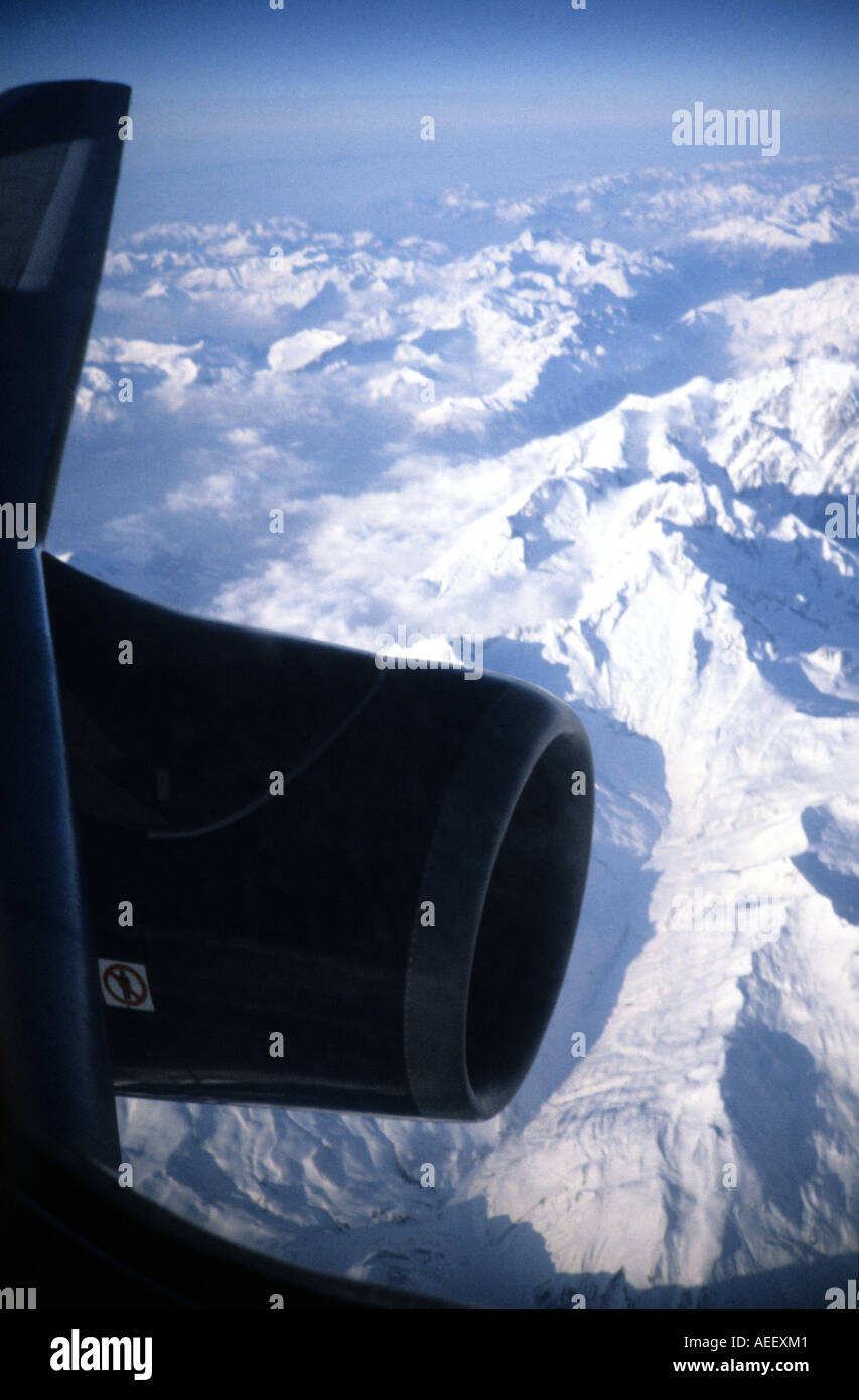 Flying over the French Alps as seen from window of a jumbo jet Stock ...