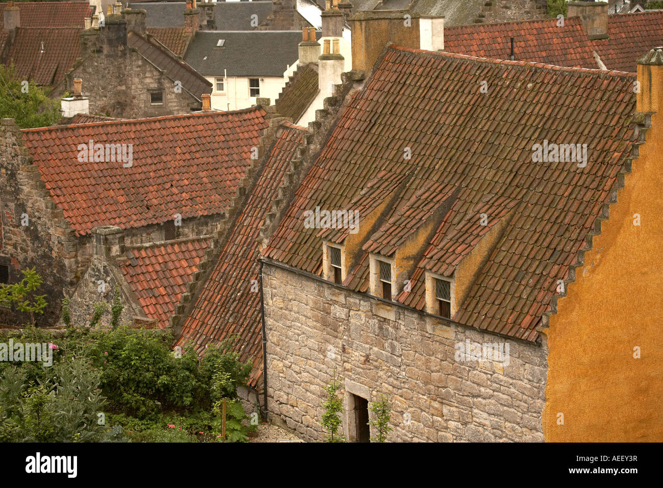 Pan tiled rooftops in the picturesque coastal village of Culross Fife ...