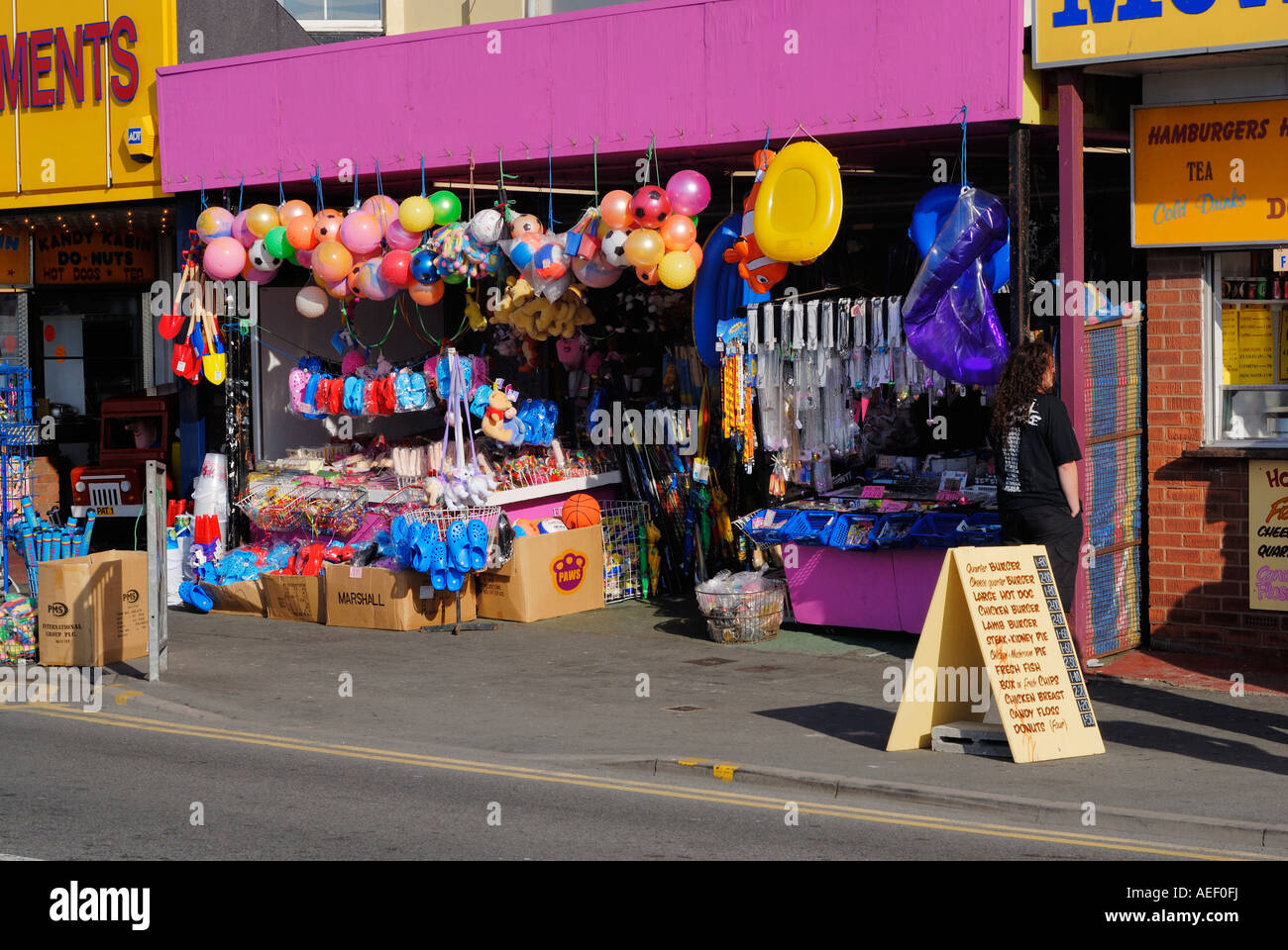 Seafront shops on the promenade in the coastal resort town of Rhyl ...