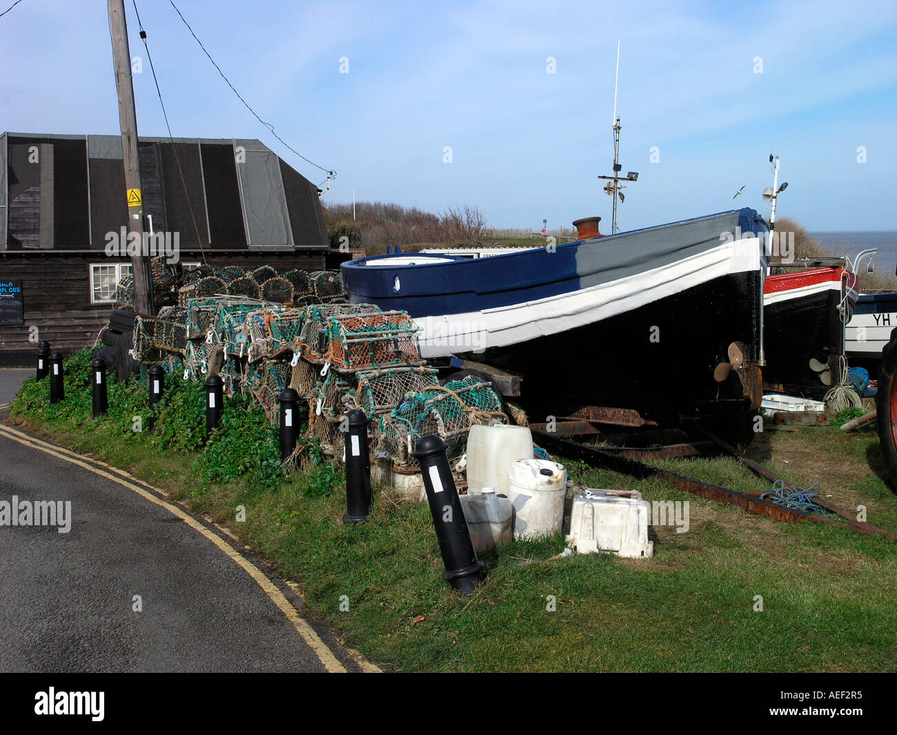 The crab and lobster fishing fleet on the cliff top at Overstrand ...