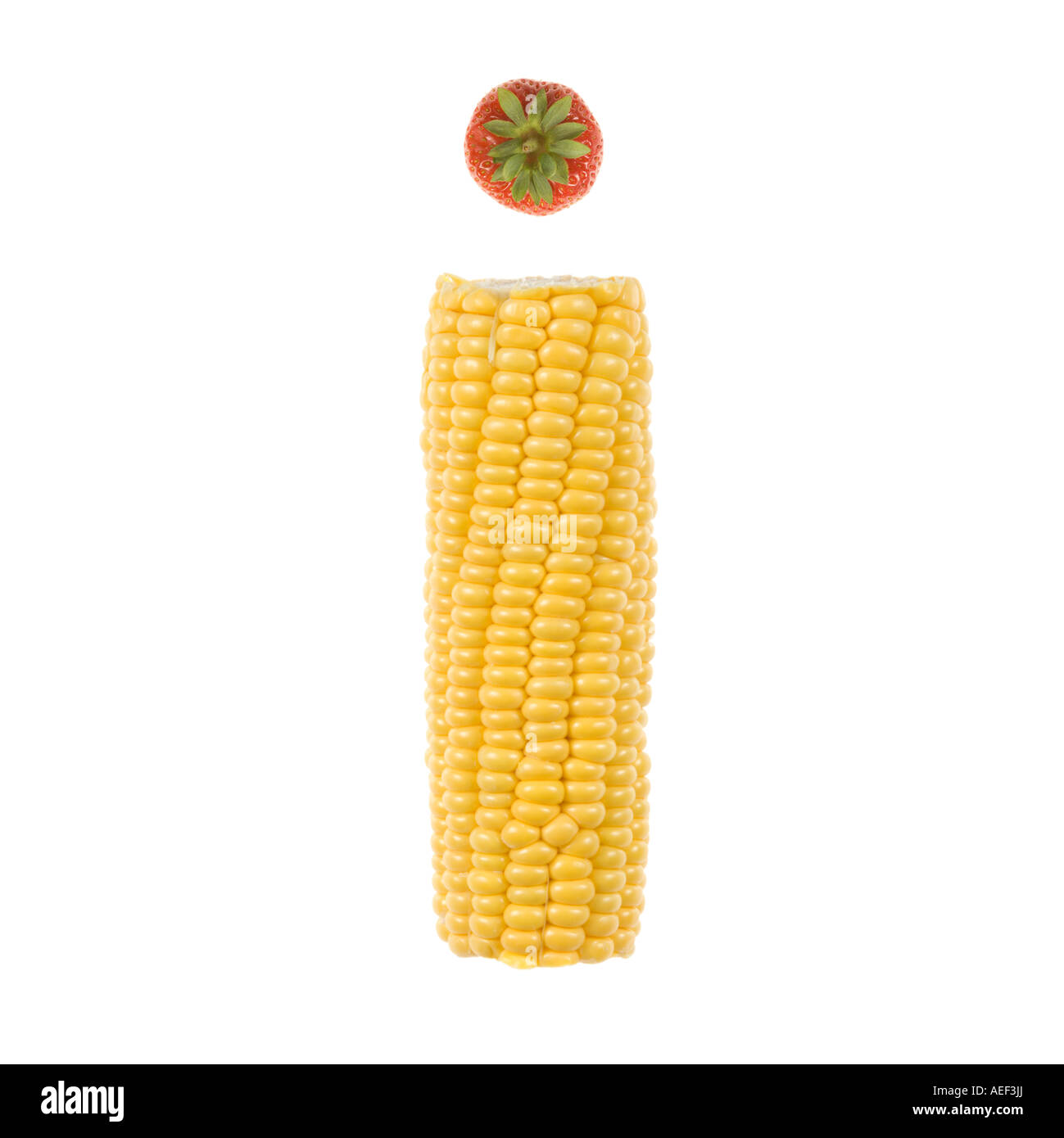 The letter I on a pure white background using sweet corn and a ...