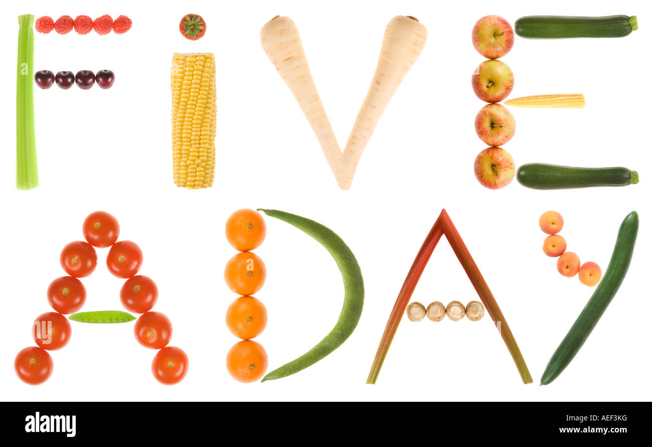 A 220mb file of the phrase 5 A DAY or FIVE A DAY using fruit and ...