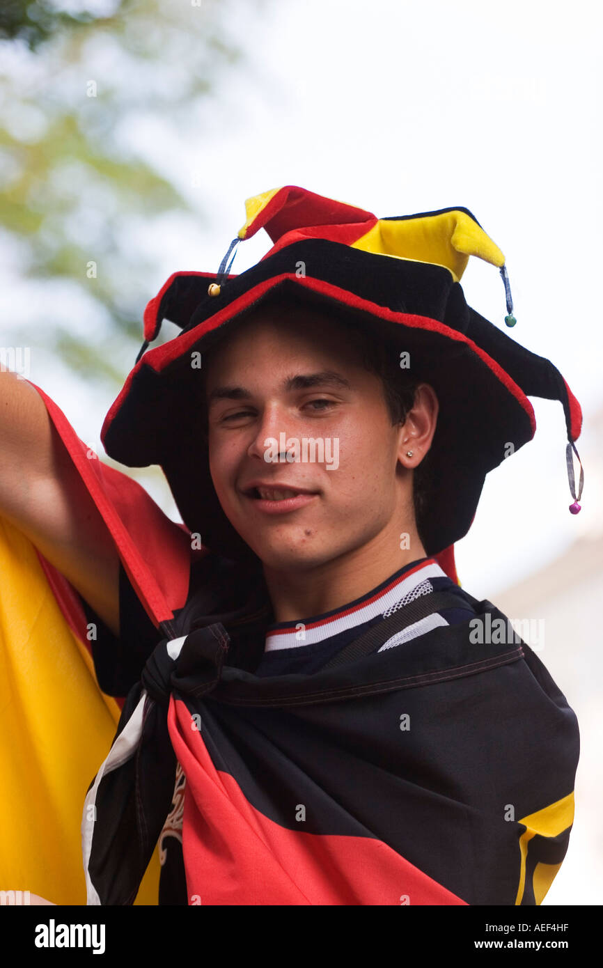 German soccer fan celebrating Germany winning against Argentina during ...