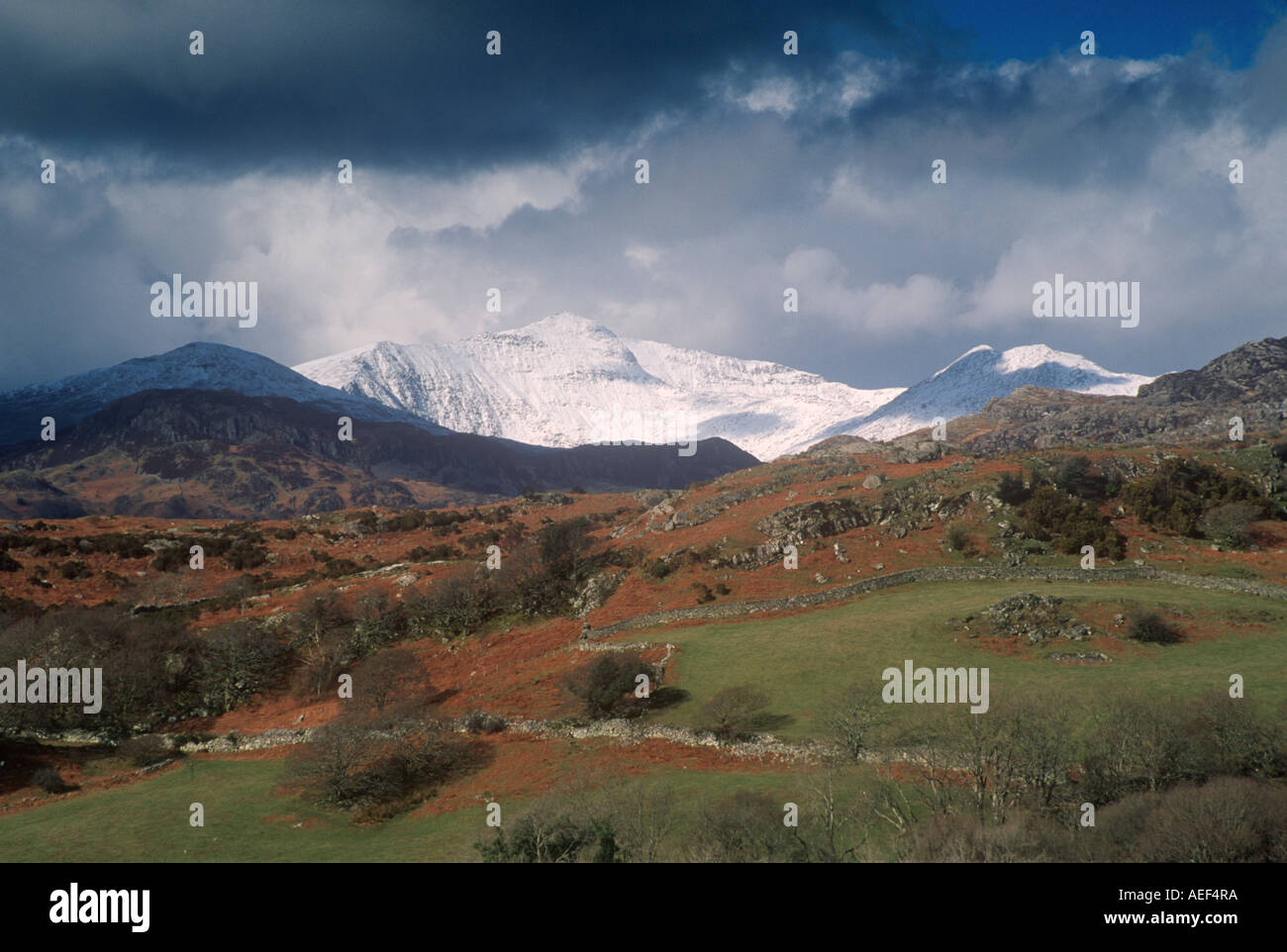 Snow Covered Snowdon Mountain Snowdonia North West Wales Stock Photo ...
