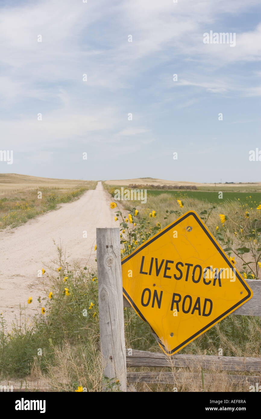 Sign by rural road in the Sandhills Nebraska. Western USA Stock Photo ...