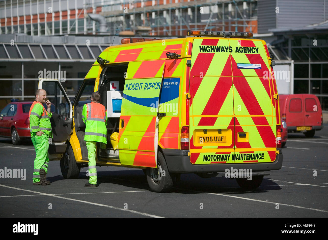 an incident support unit van and workers at a service station on the M6 ...