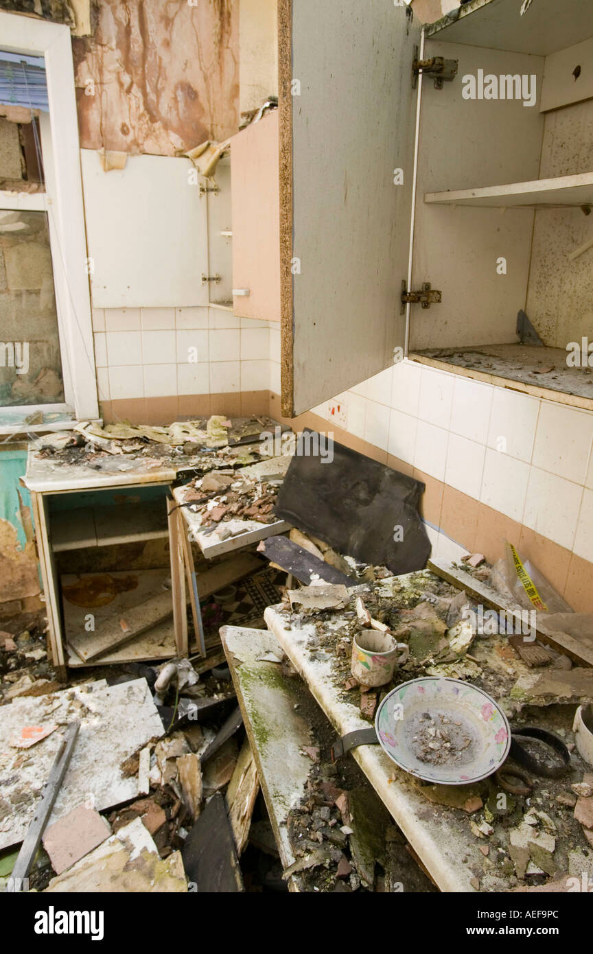 kitchen of an abandoned , derelict terraced house in Blackburn ...