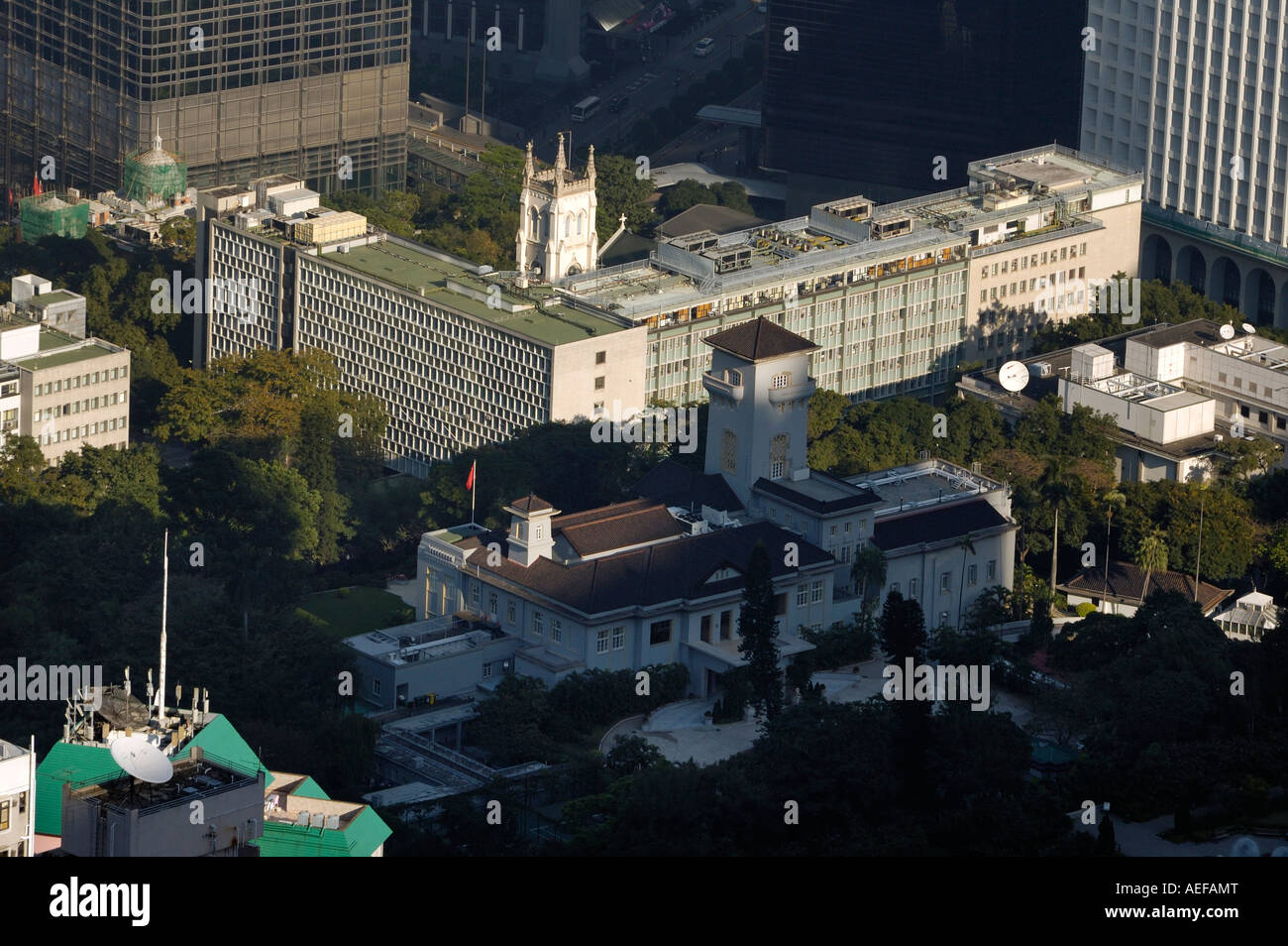 Hong Kong, government offices from Lugard Road at more than 400 meter ...