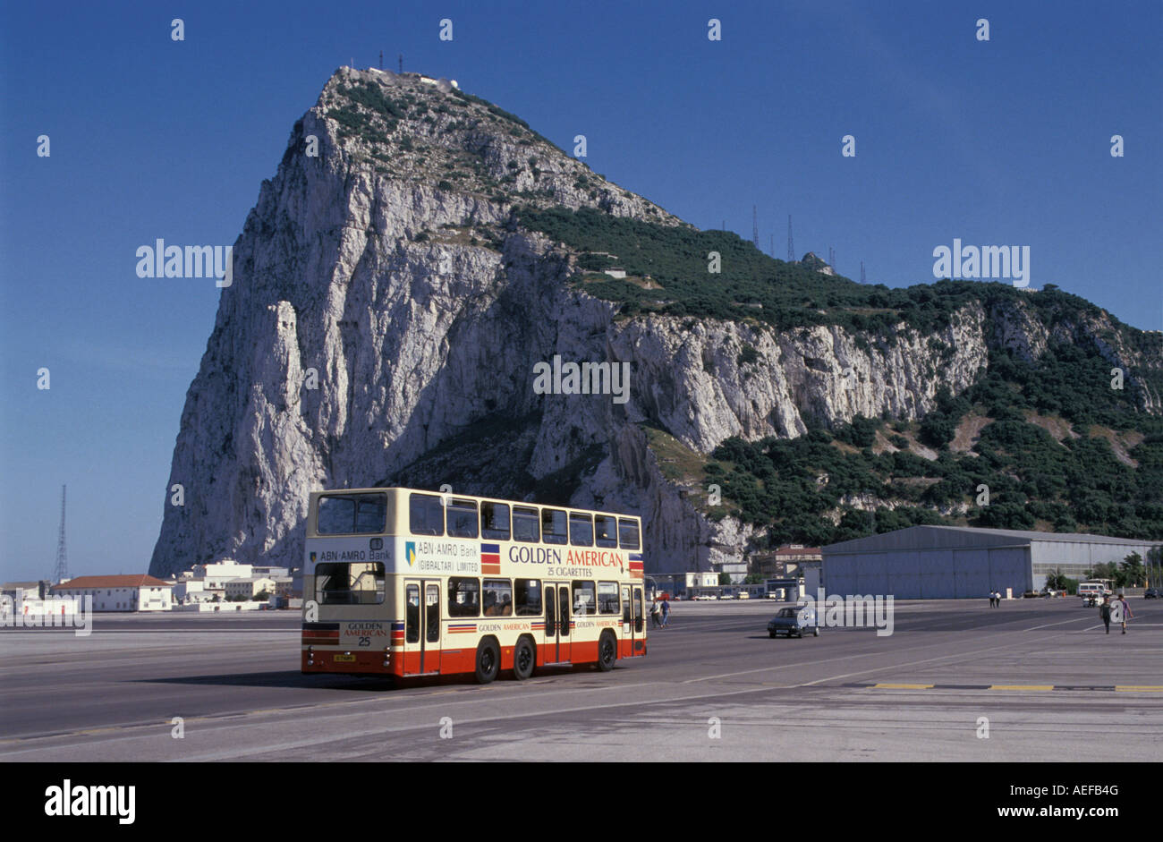 Great Britain, Gibraltar, Double deck bus, The rock in background Stock ...