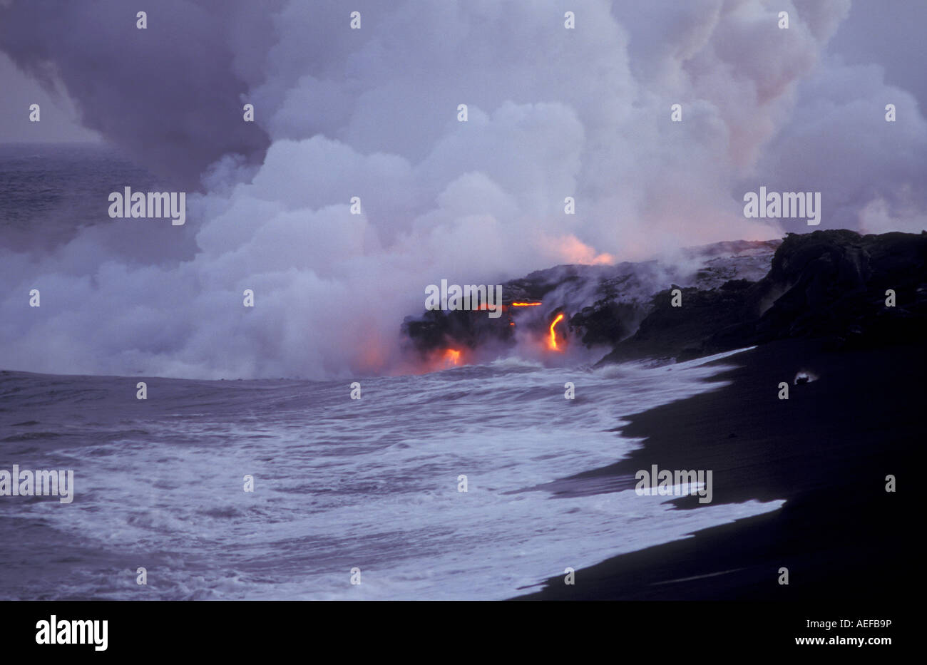 Lava streams flowing into the ocean off Hawaii Stock Photo - Alamy