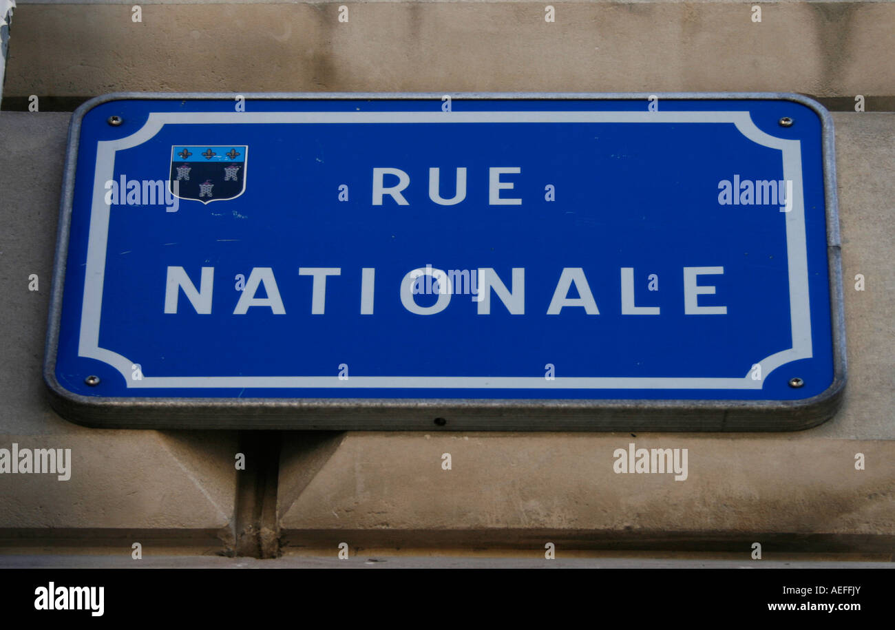 Road Sign, Rue Nationale French sign Stock Photo - Alamy