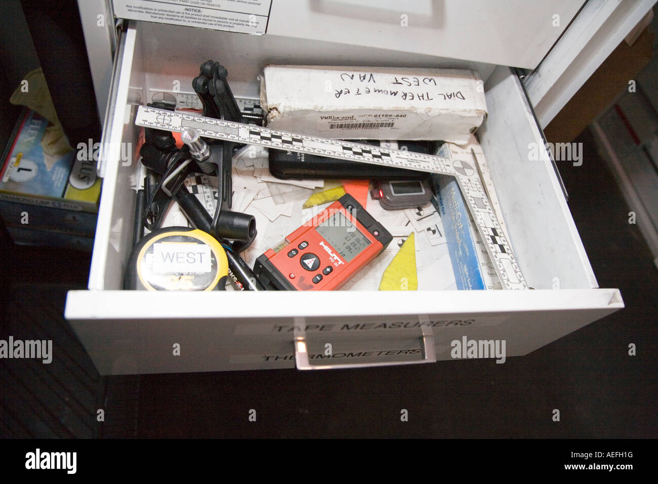 Forensic equipment in drawer in crime scene van Kansas City MO Police ...