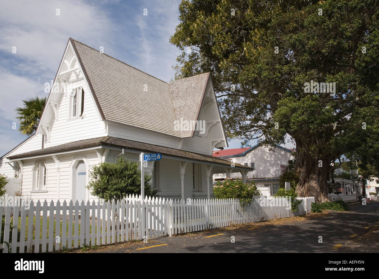 Police Station house picket fence and Fig tree on The Strand waterfront ...