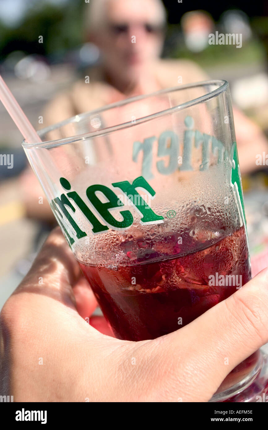 hand taking a full glass of soft drink at the beachbar Stock Photo - Alamy