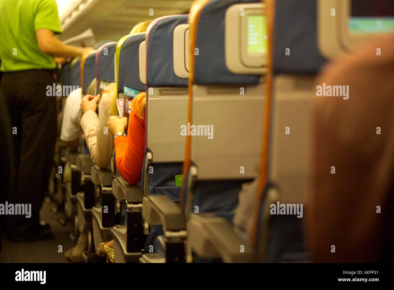 Inside of a airplane Stock Photo - Alamy