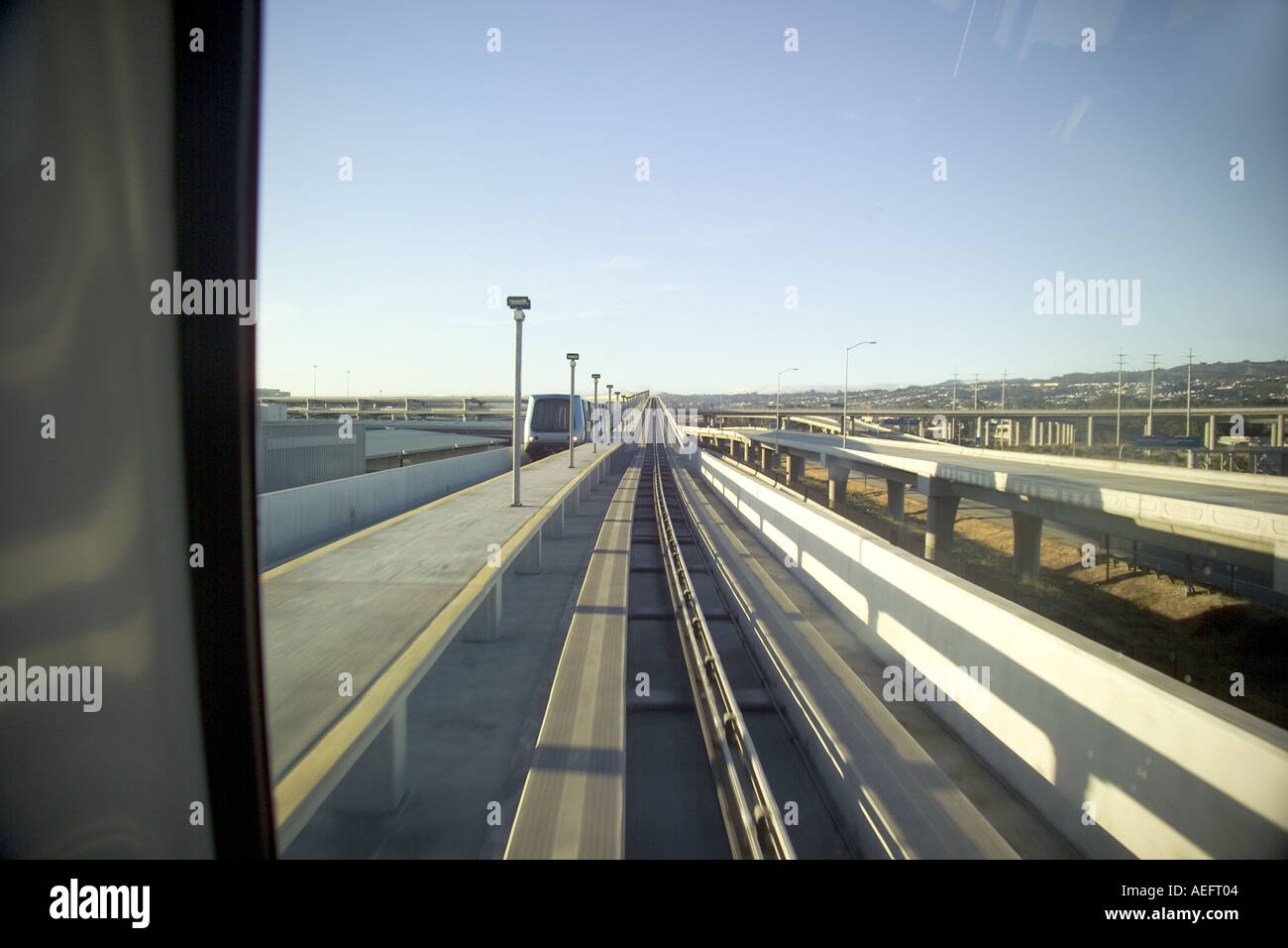 California San Francisco View from inside monorail at airport Stock ...