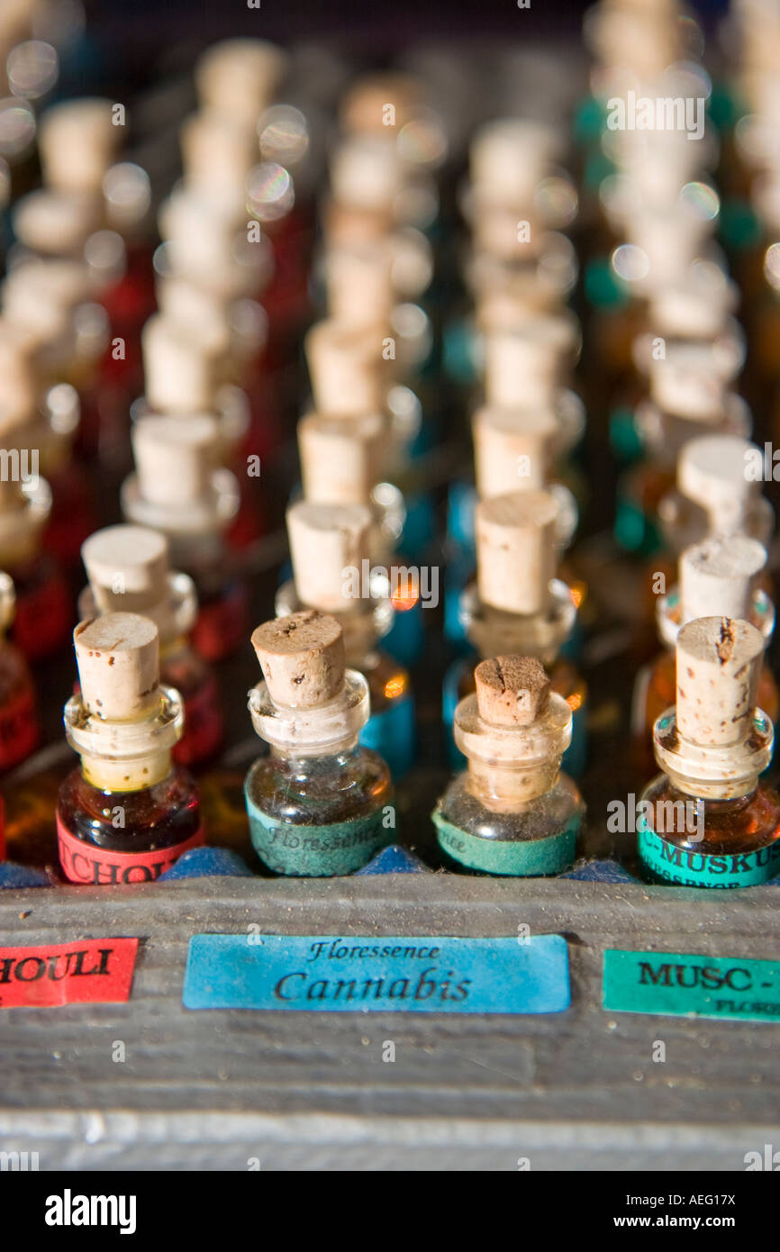 Several small essence bottles with cork Stock Photo - Alamy