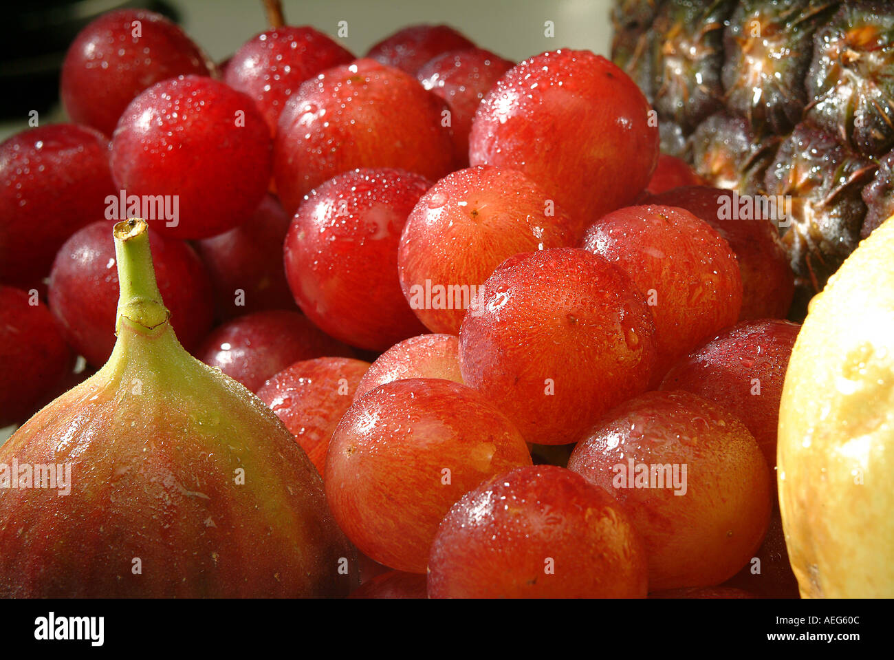Fruits Vegetables grape grapes pineapple tropical fig guava detail wet ...