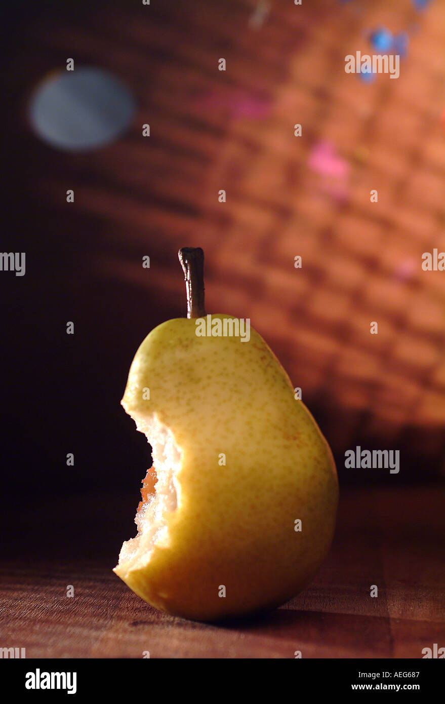 Fruits Vegetables bite bitten bit missing part flesh fleshy stem pear ...