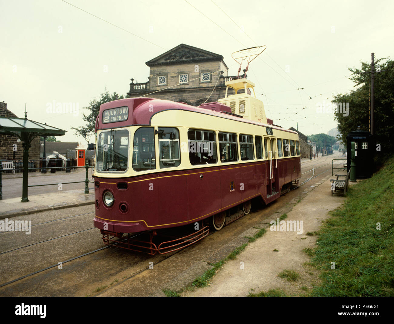 Derbyshire Crich Transport Tramways Museum tram with police call box ...
